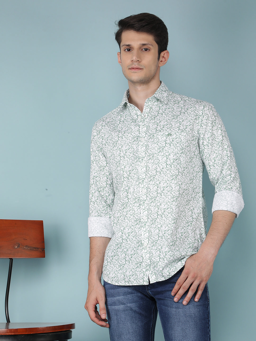 Green Floral Print 100 Cotton Shirt