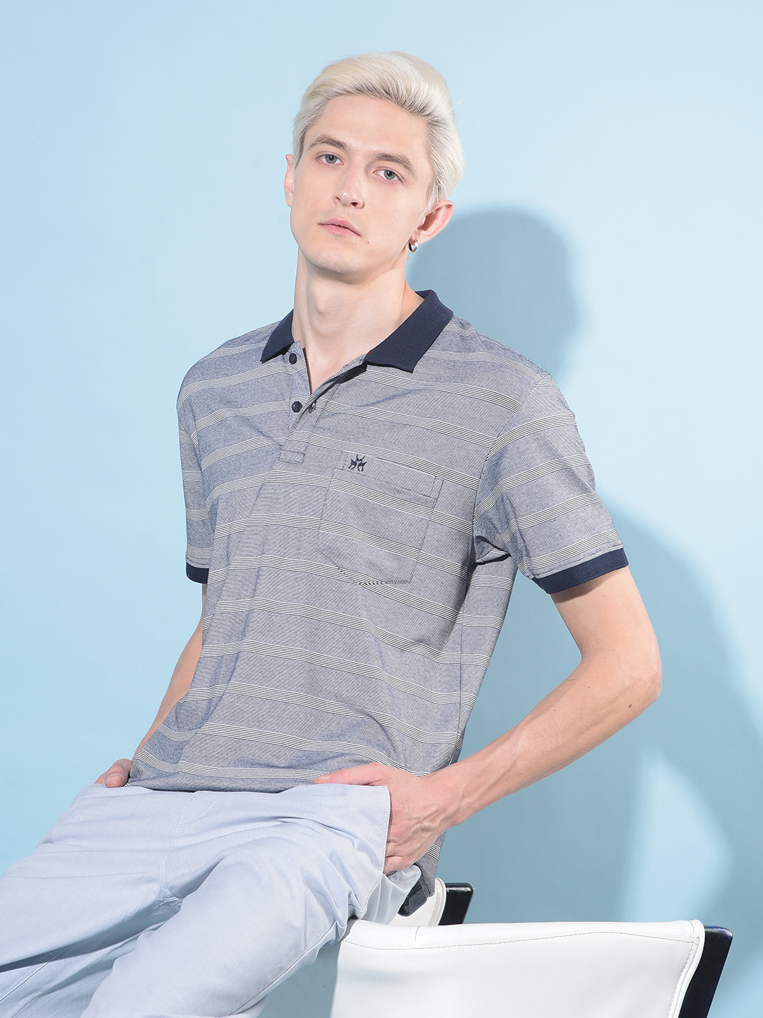 Navy Blue Horizontal Striped Polo T-Shirt – Crimsoune Club