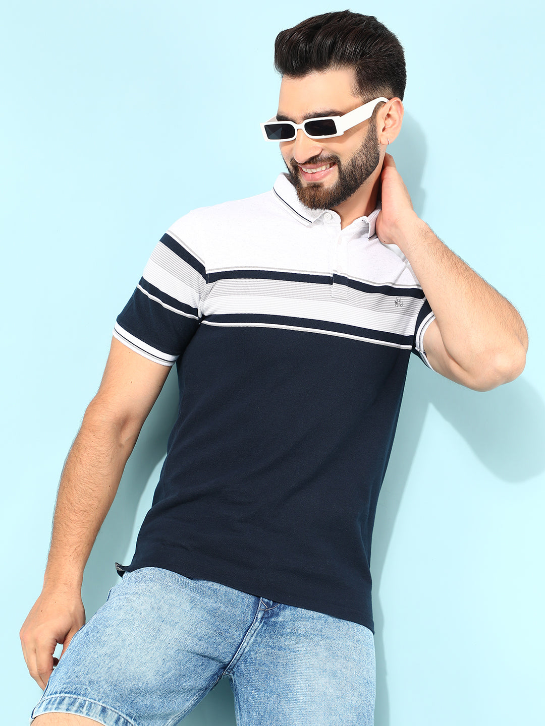 Navy Blue Horizontal Striped Polo T-Shirt – Crimsoune Club