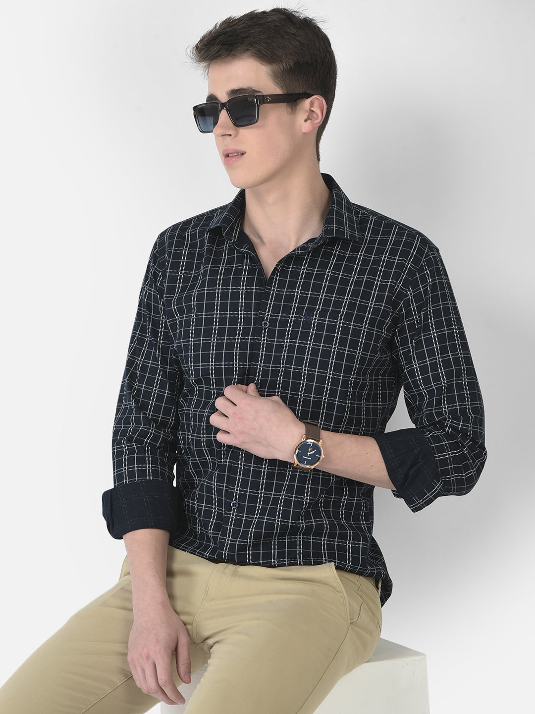 Navy Blue Dot Checked Shirt – Crimsoune Club