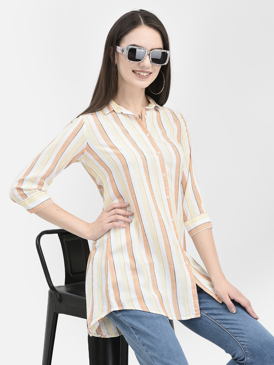 Vertical Striped Orange Longline Shirt – Crimsoune Club